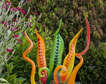 MALA 763 Purple/celadon Set of 5: 3 Leaves, 2 Fiddles Glass Garden Art ...