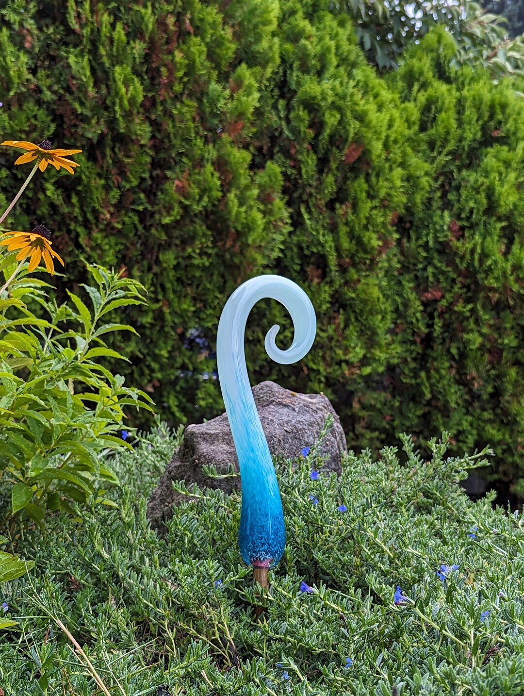 MALA 504 Celadon/aqua 2 Tone Fiddle Stick Curly Glass Garden Yard Art ...