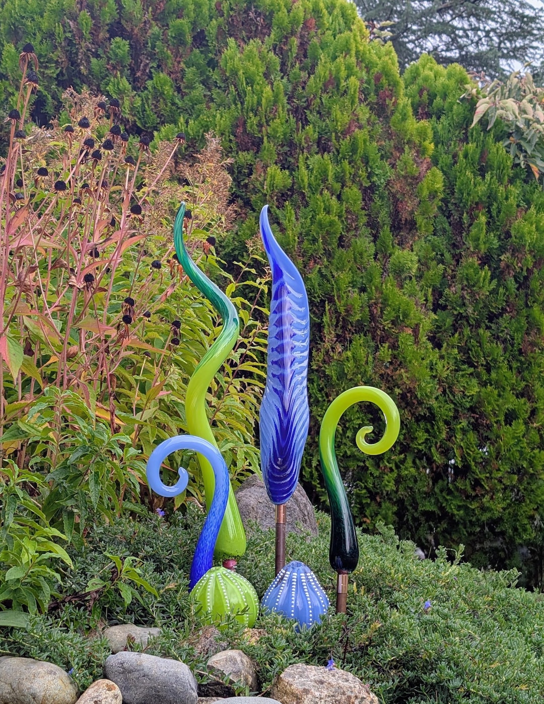 SET OF 6(n Blue/lime/cobalt) Glass Garden Art Decor Glass Outdoor ...