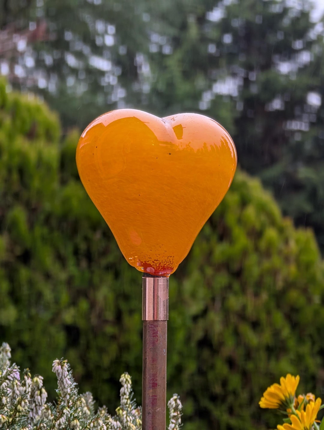 MALA #1211 Orange Glass Garden Art Decor Glass Hand Made Outdoor ...