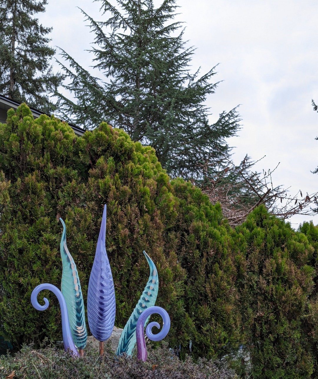 MALA 763 Purple/celadon Set of 5: 3 Leaves, 2 Fiddles Glass Garden Art ...