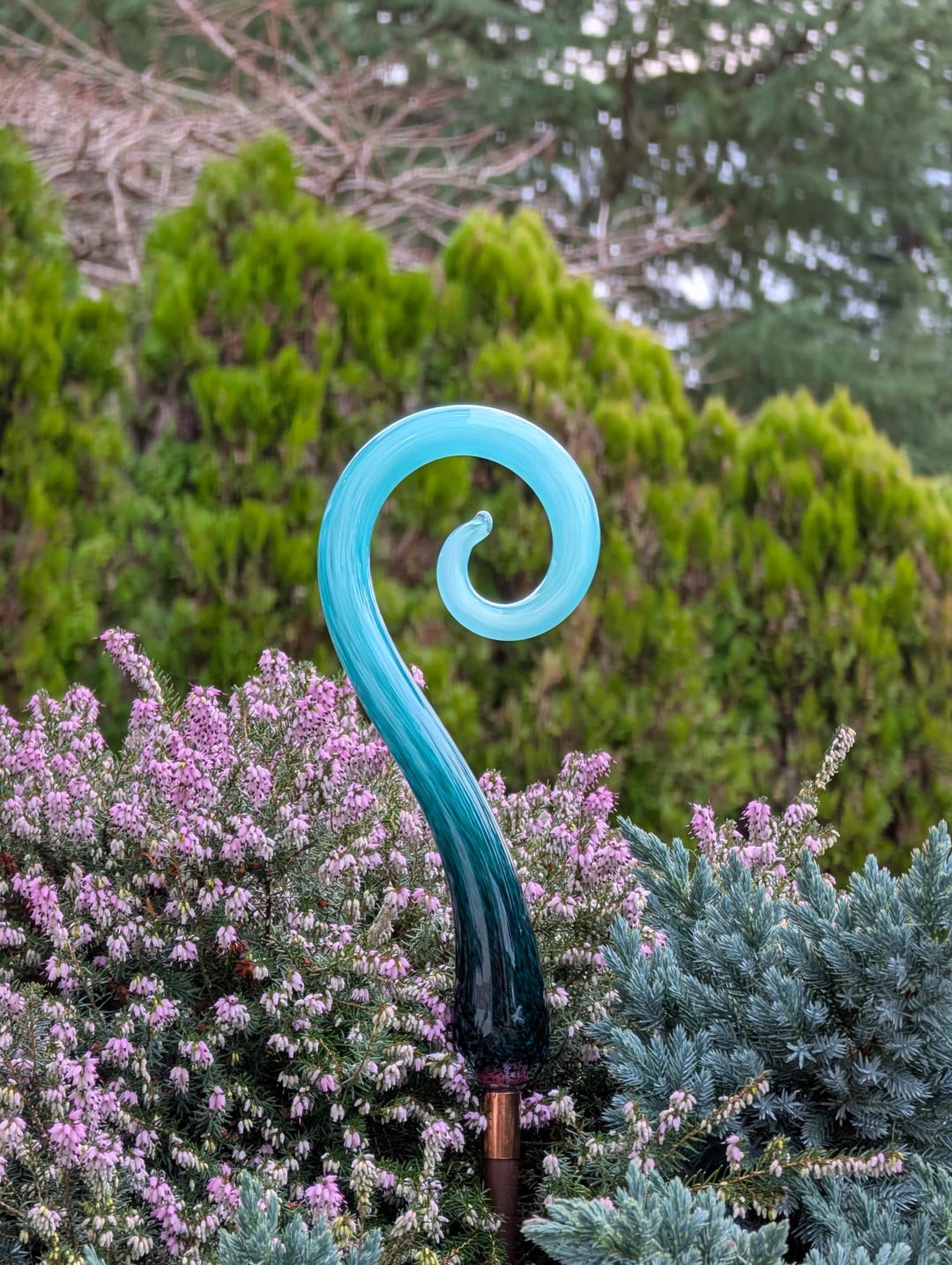 FIDDLE Fern Curly (turquoise/jade) 2 Tone, Glass Garden Yard Art, Hand ...