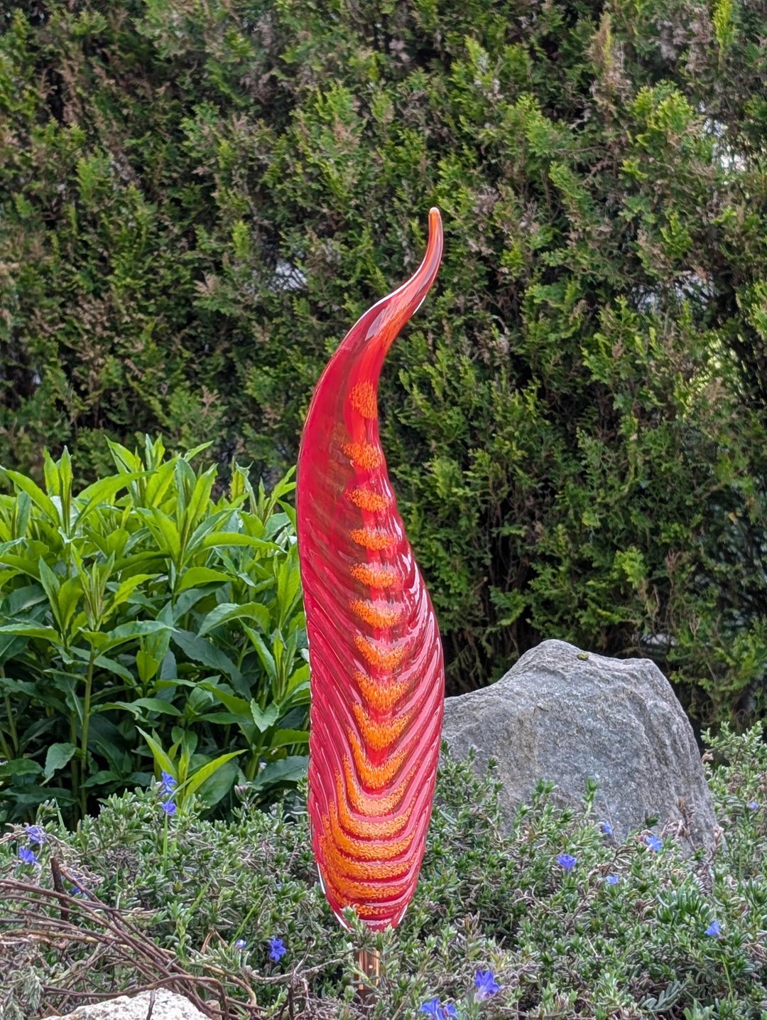 MALA #1424 Red/orange Glass Garden Art Decor Glass Hand Made Outdoor ...