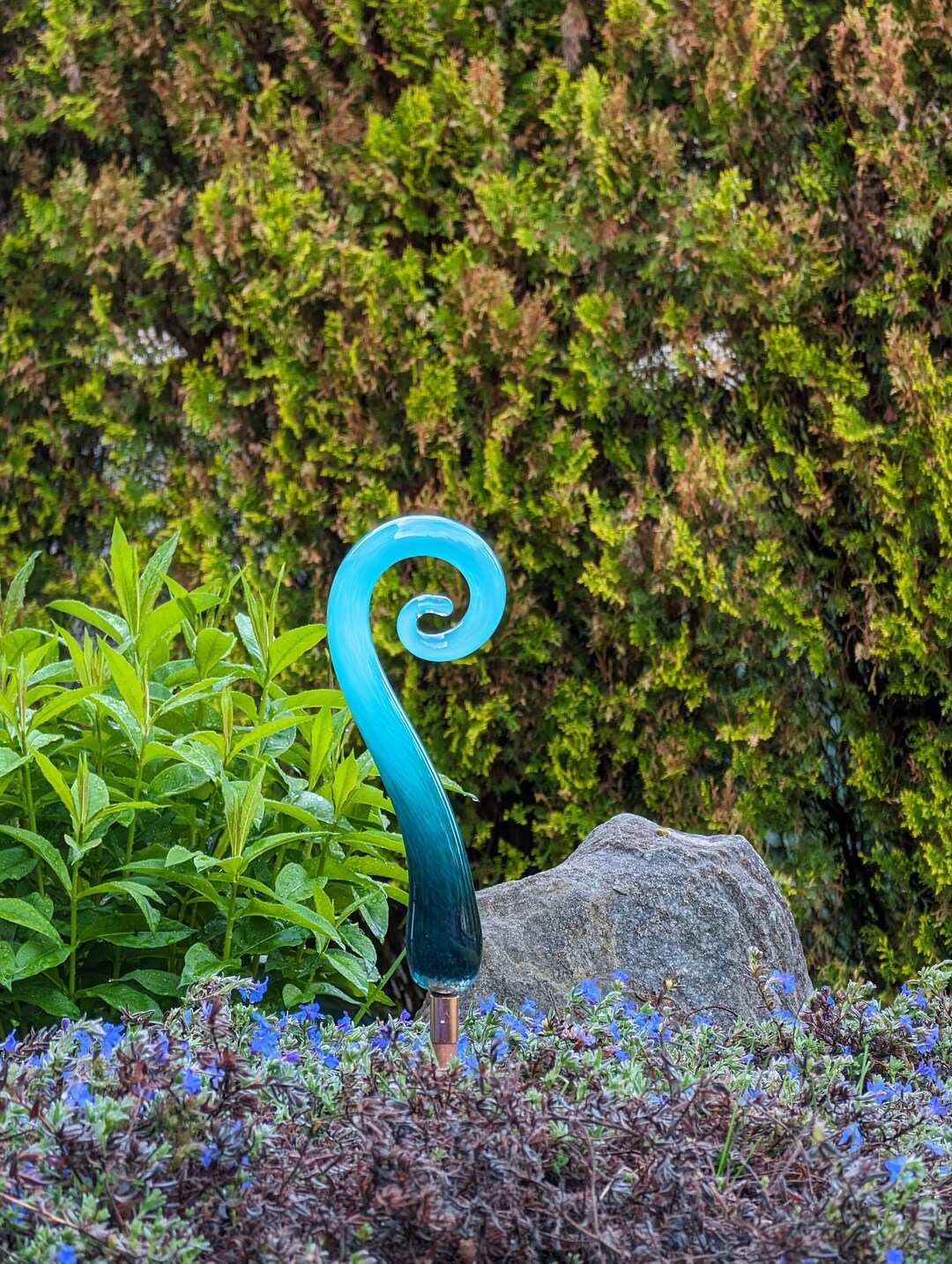 MALA 872 Turquoise/jade 2 Tone Fiddle Stick Curly Glass Garden Yard Art ...