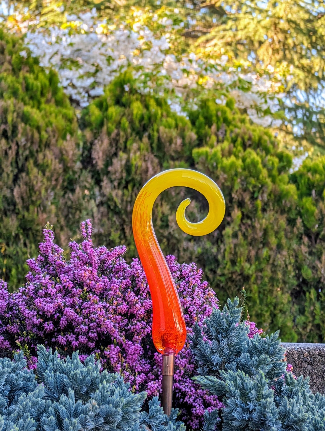 MALA 825 Yellow/orange 2 Tone Fiddle Stick Curly Glass Garden Yard Art ...
