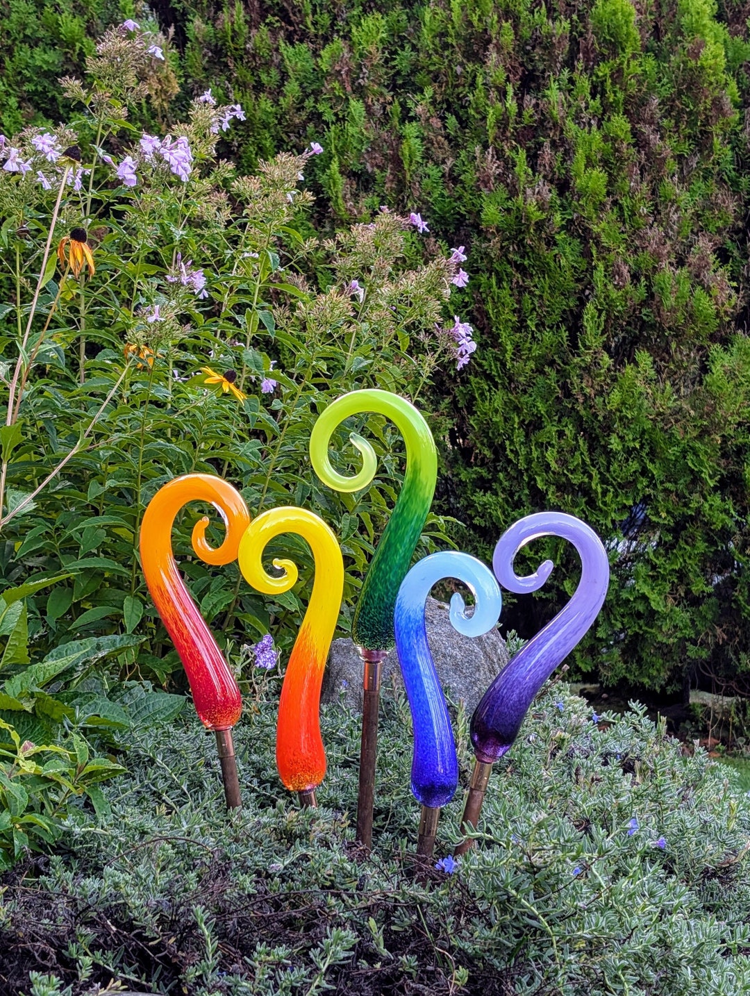 MALA #1073 RAINBOW Set of 5 Fiddles Glass Garden Art Decor Glass Hand ...