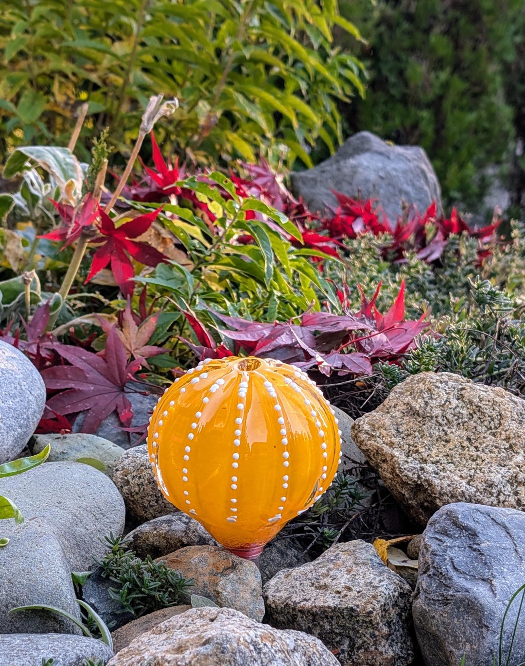MALA 1149 Orange Glass Garden Art Decor Glass Hand Made Outdoor ...