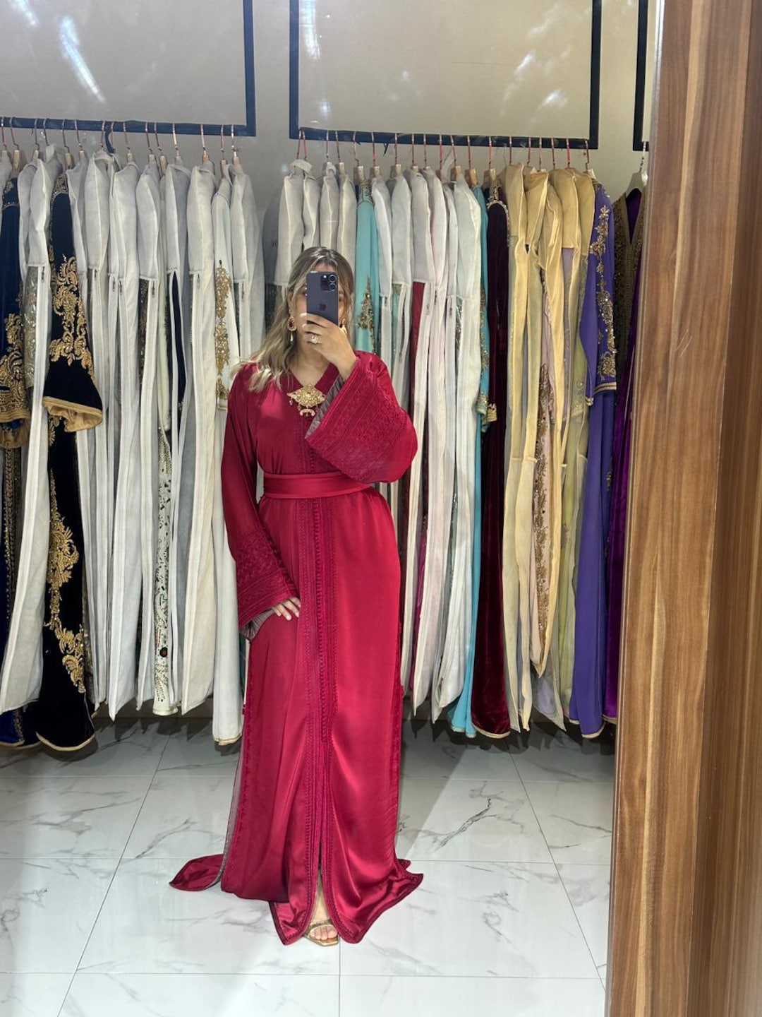 Handmade Moroccan Kaftan, Embroidered Silk Crepe Gown, Matching Belt ...