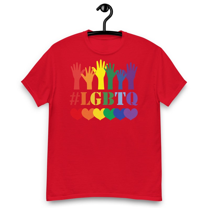 LGBTQ Men's Classic Tee Rainbow Colors With Hearts and Hands - Etsy