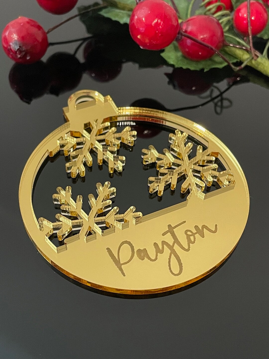 Snowflake Personalised Acrylic Christmas Bauble Mirrored Acrylic Season ...