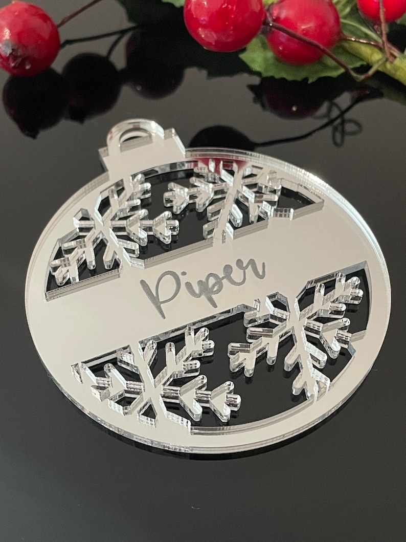 Snowflake Personalised Acrylic Christmas Bauble Mirrored Acrylic ...