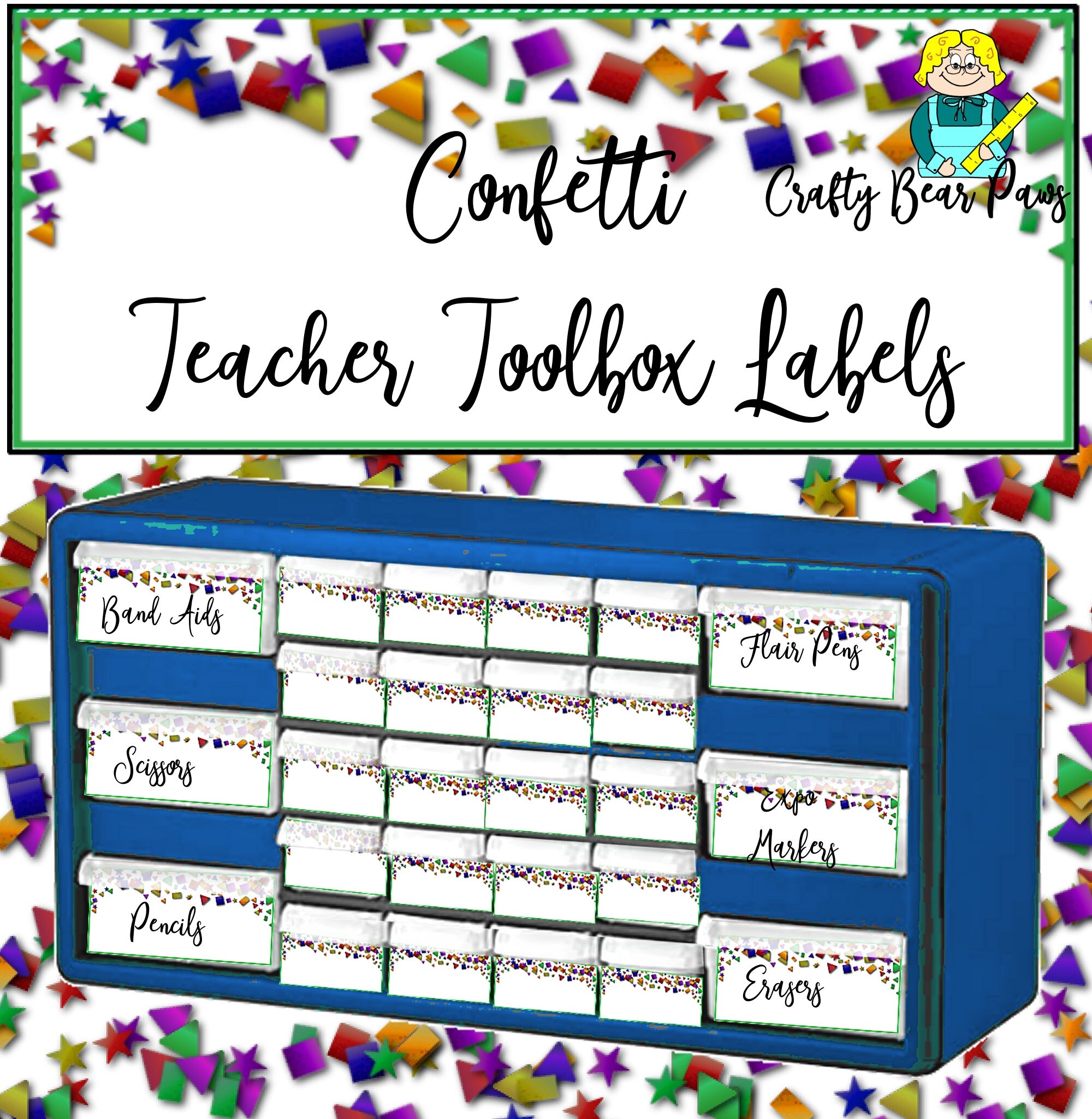 Toolbox Teacher Labels Editable Confetti Décor Toolbox - Etsy