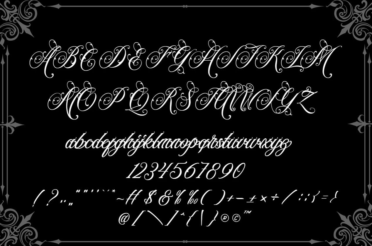 New Black Majestic Fancy Script Tattoo Font otf & Ttf Format Procreate ...