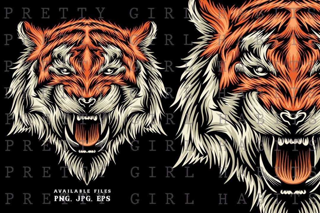 DTF, Sublimation Tiger Roar Head Illustration (PNG,JPG, Eps) - Etsy