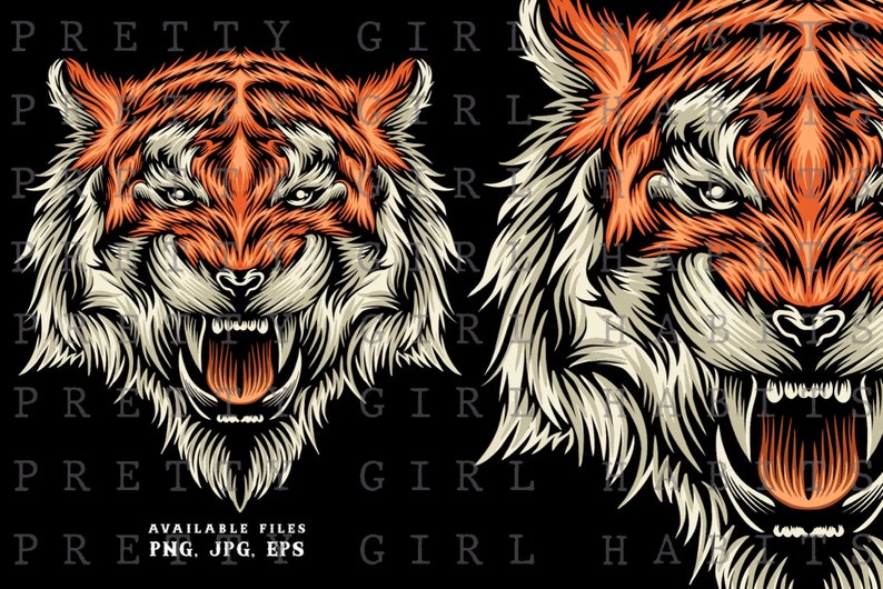 DTF, Sublimation Tiger Roar Head Illustration (PNG,JPG, Eps) - Etsy