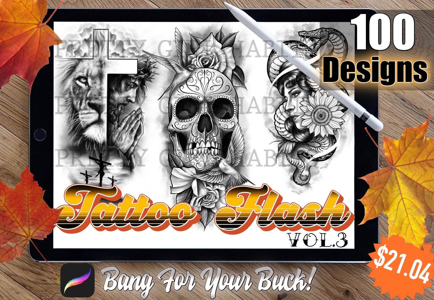 TATTOO FLASH Set Vol.3, 100 Procreate Designs/stamps - Etsy