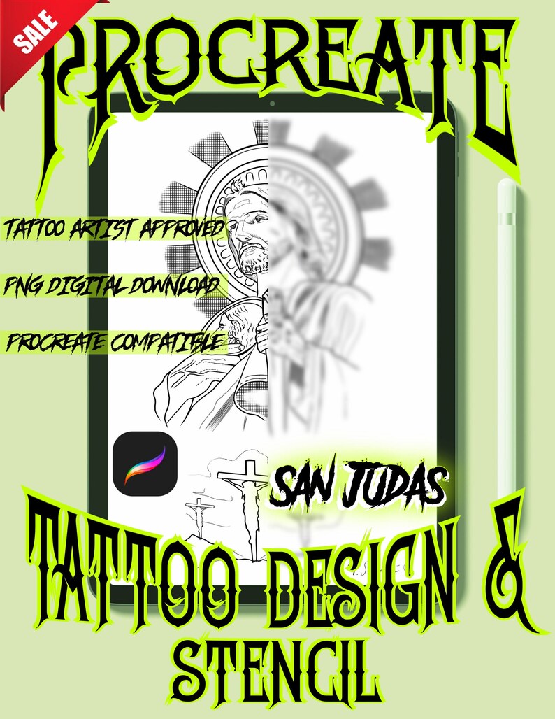 Digital Download / San Judas / Tattoo Design, Stencil / Procreate STAMP ...