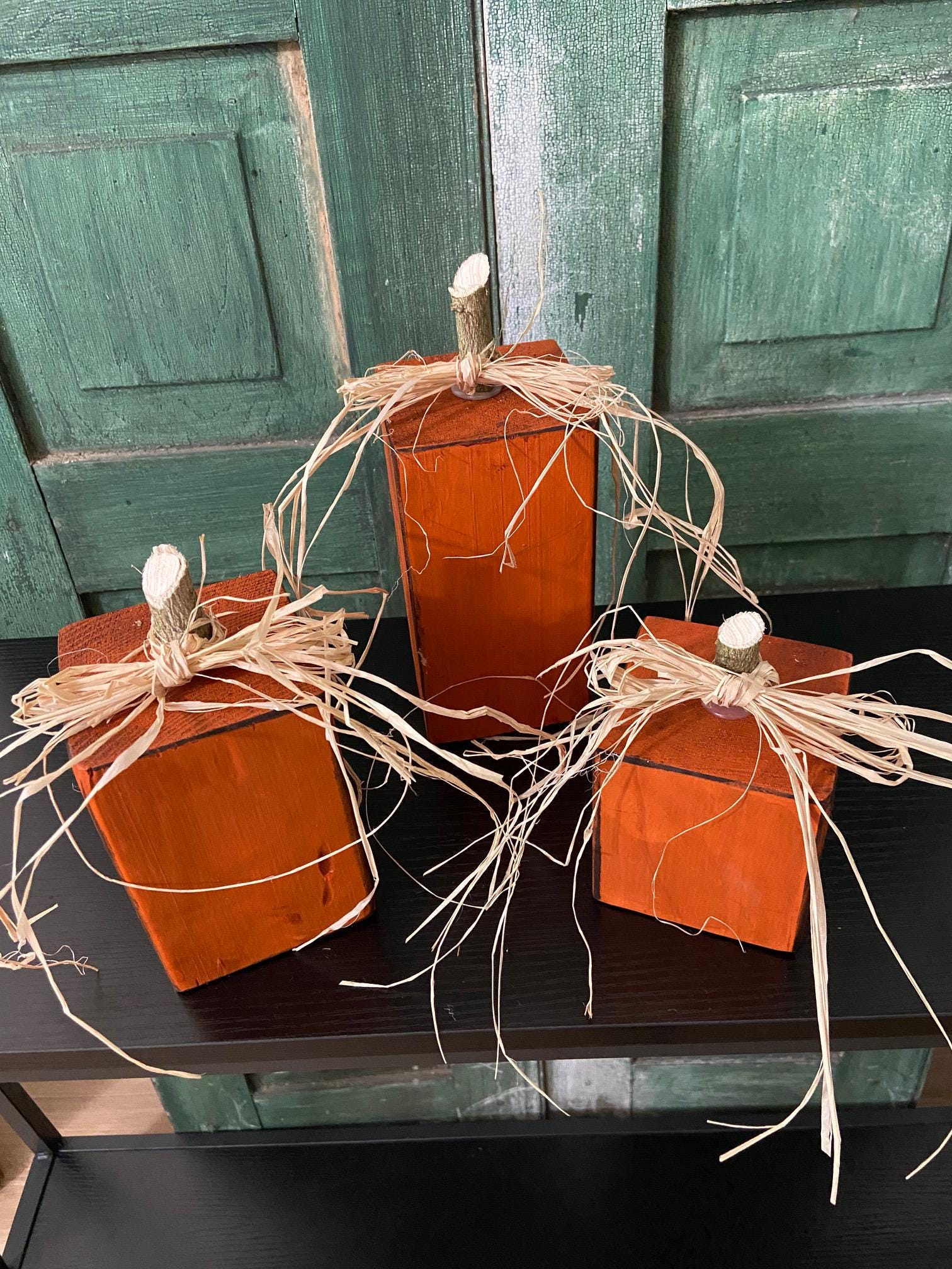 Wooden Pumpkin Trio: Fall Block Decor With Bow Options - Etsy