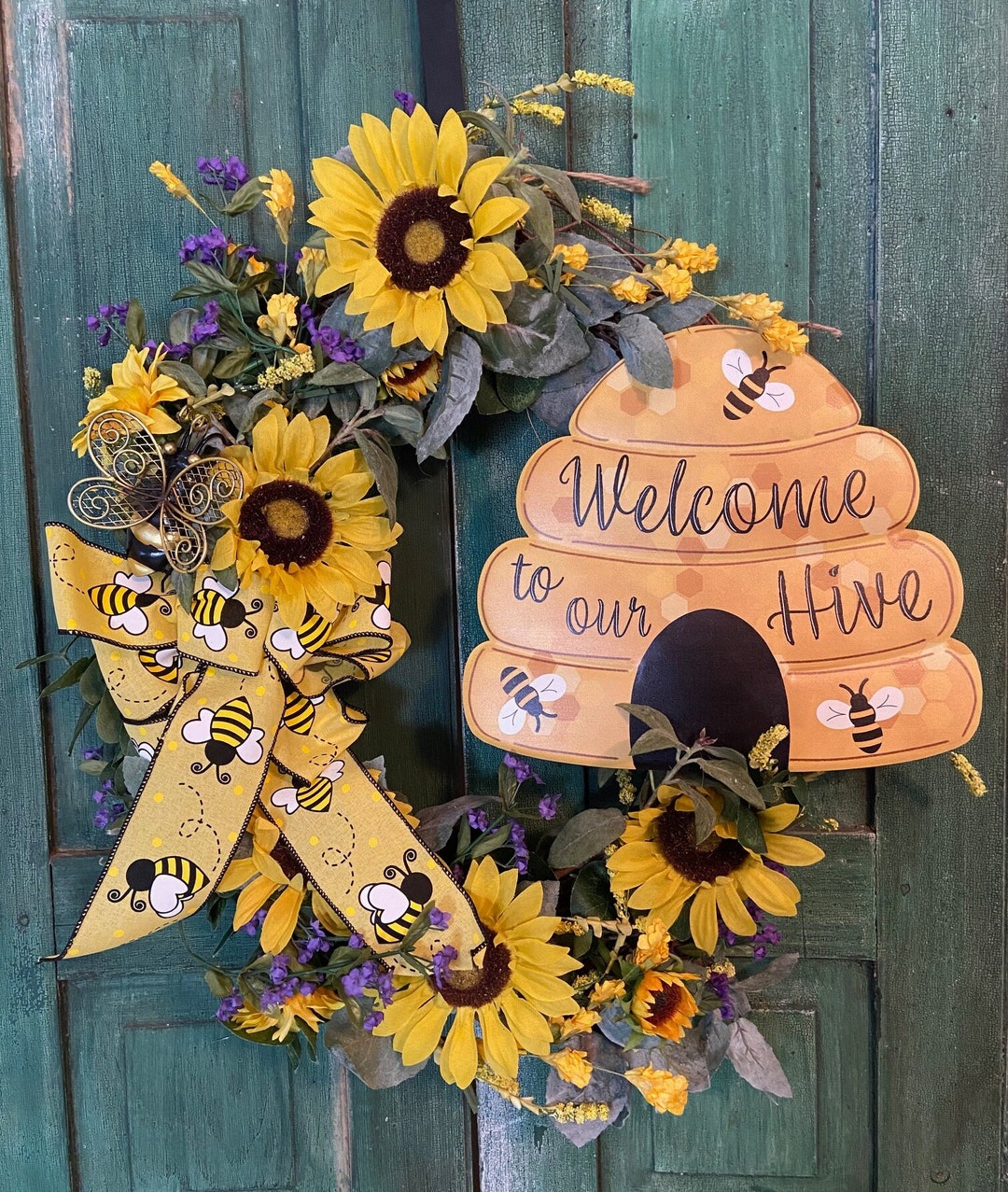 Sunflower Bumblebee Door Wreath: "welcome to Our Hive" Sign - Etsy