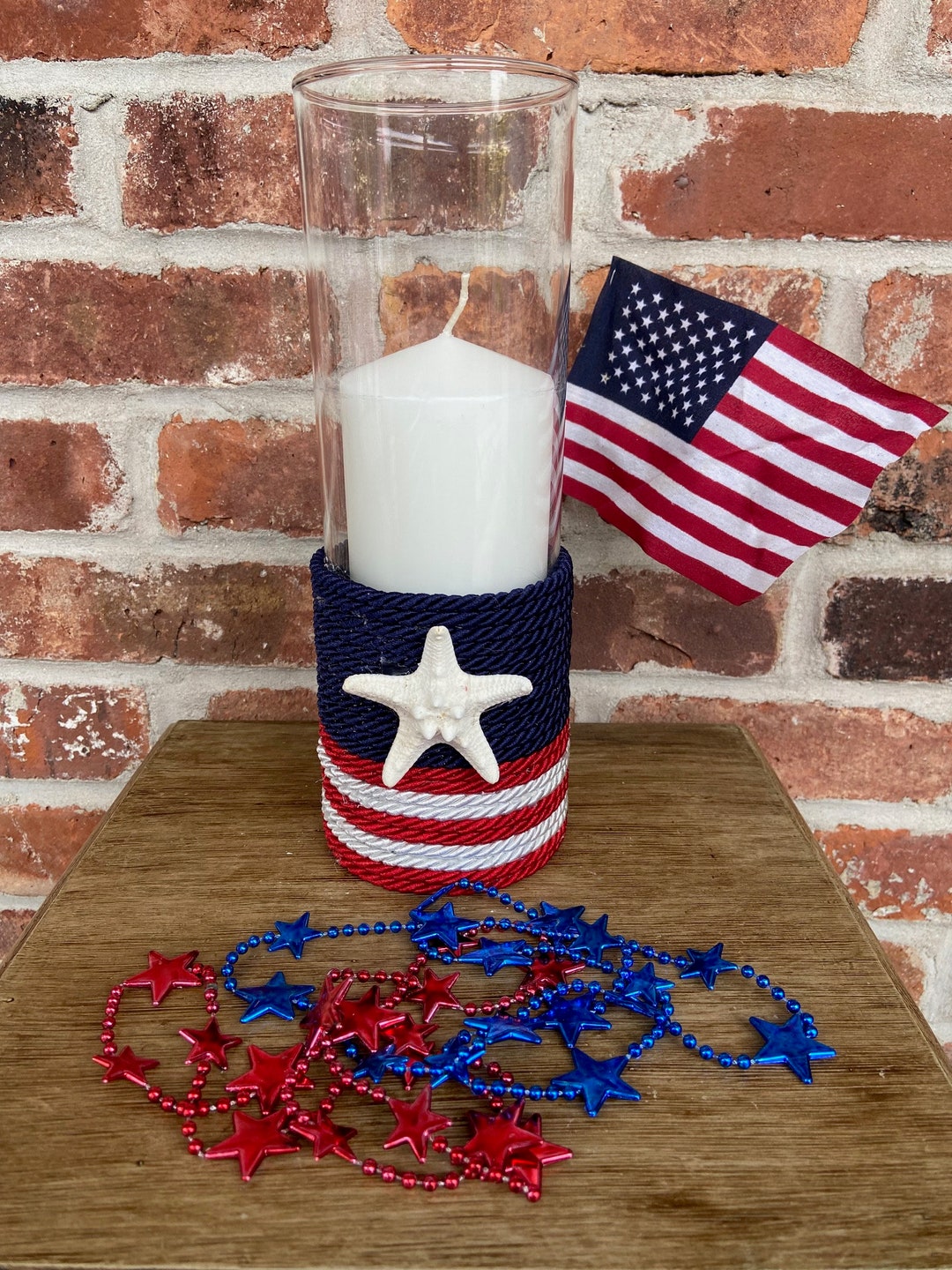 Nautical Flag Candle Holder, Coastal Flag Candle Cylinder, Beach House ...