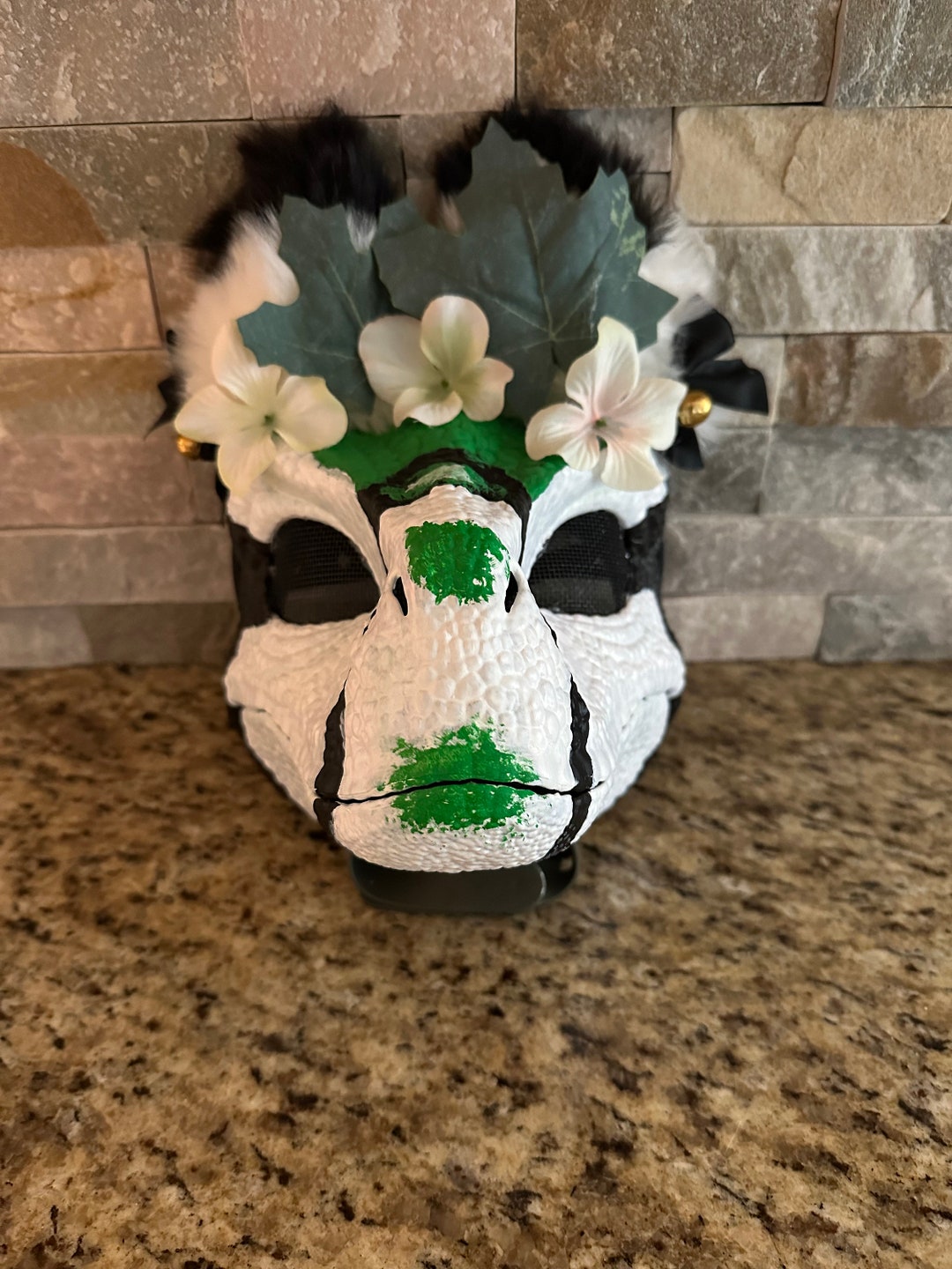 Green/black/white Toothless Dino Fury Ear Mask With Bells - Etsy