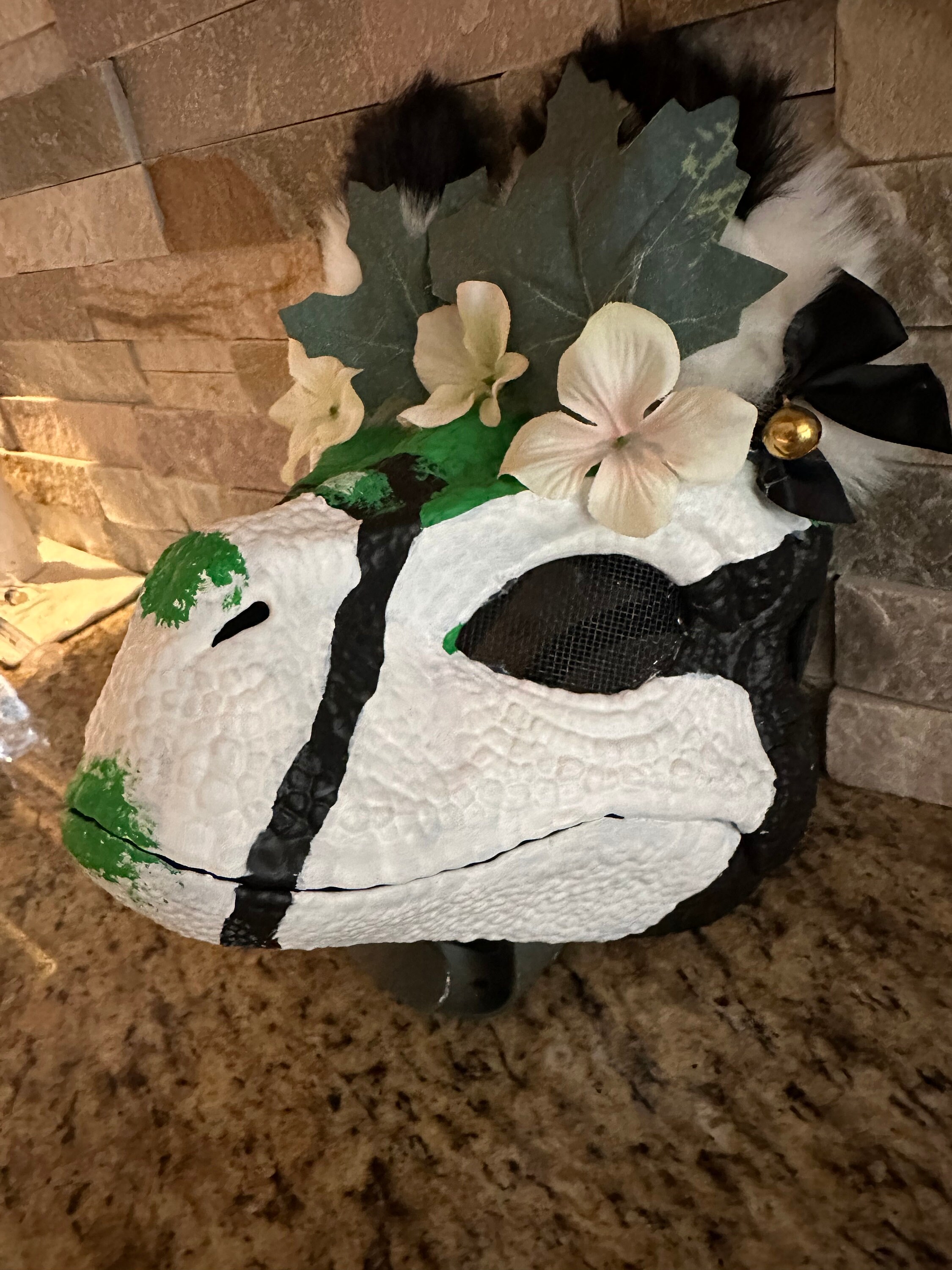 Green/black/white Toothless Dino Fury Ear Mask With Bells - Etsy