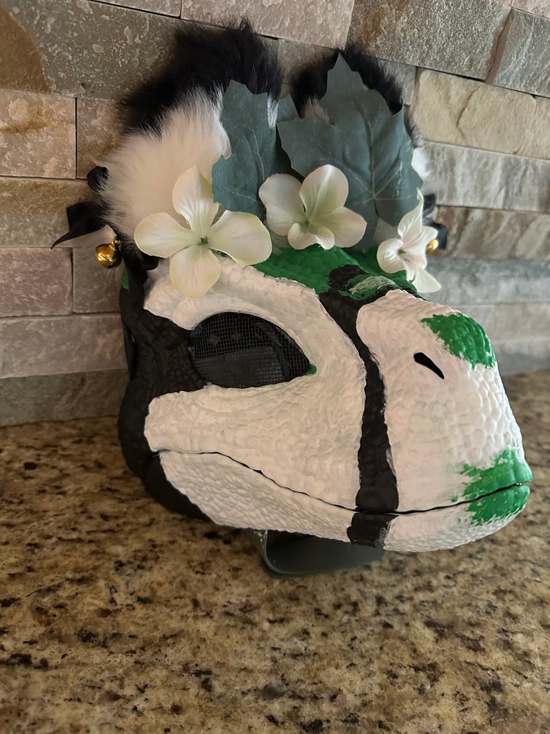 Green/black/white Toothless Dino Fury Ear Mask With Bells - Etsy