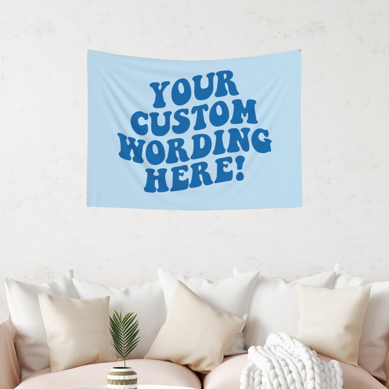 Custom Wording Blue Wall Tapestry, Bedroom Decor, Living Room, Dorm ...