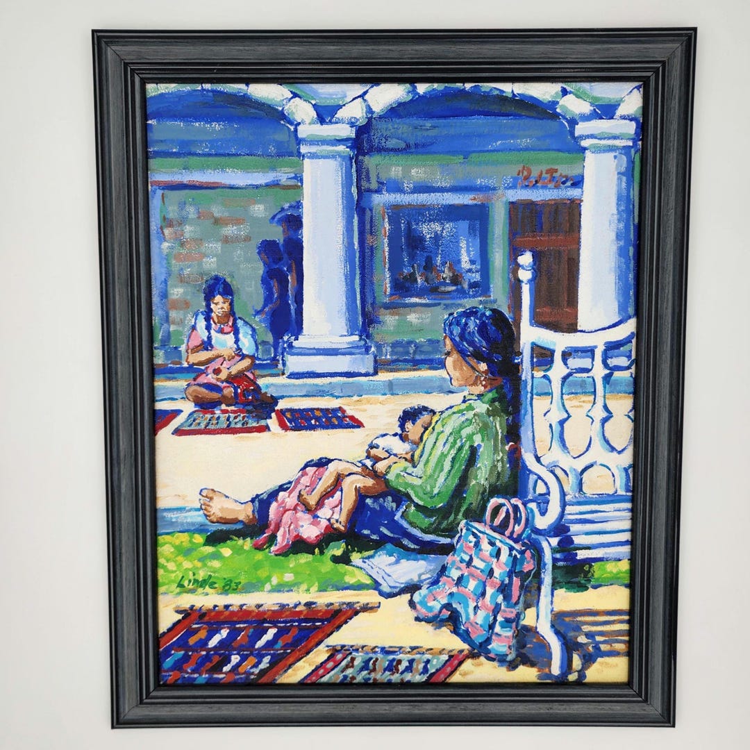 Painting Signed Stan Linde plaza Scene Southwestern Original Framed ...