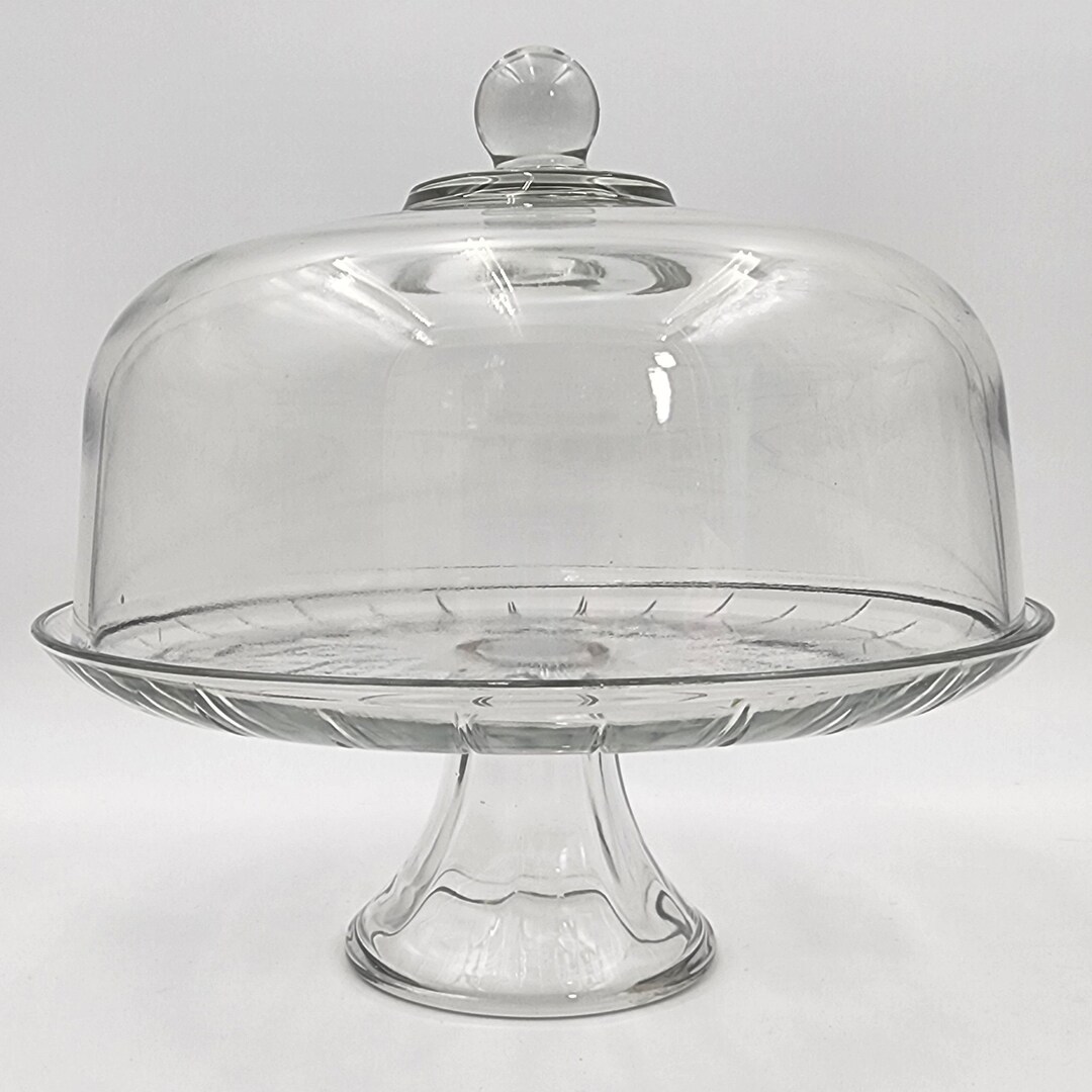 Vintage Anchor Hocking Pedestal Glass Cake Stand With Dome Lid - Etsy