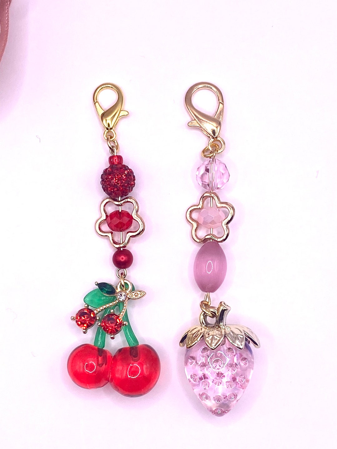 Cherry and Strawberry Bag Charms, Keychain, Kawaii, Y2K, Lanyard - Etsy