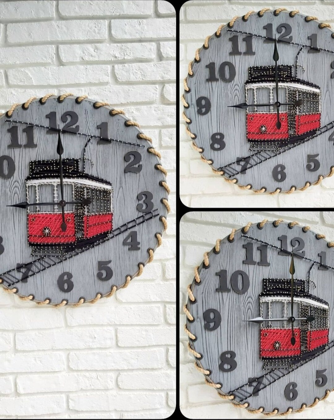 Wooden Rope Wall Clock Gift Clock With Train Picture Decor - Etsy