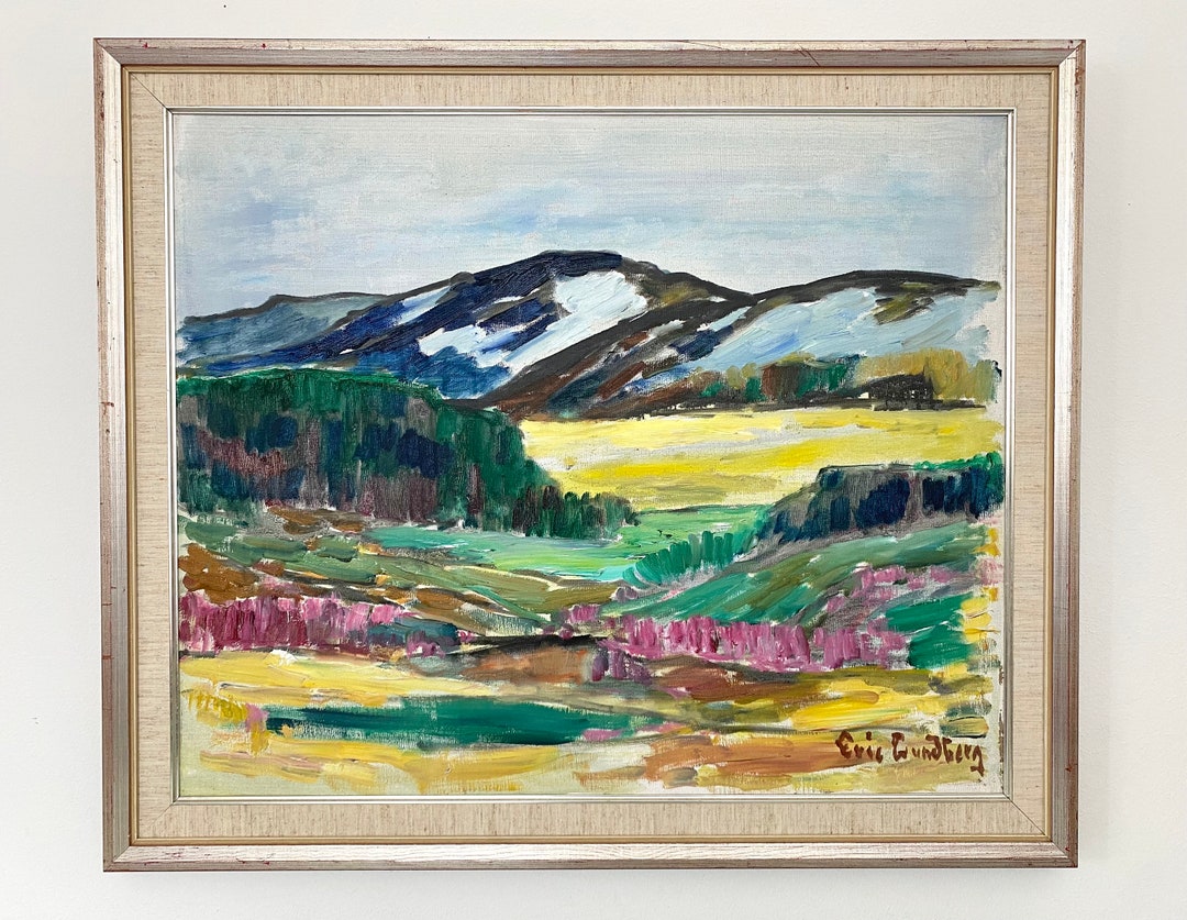 Vintage Eric Lundberg Oil Painting: Swedish Mountain Landscape, Mid ...