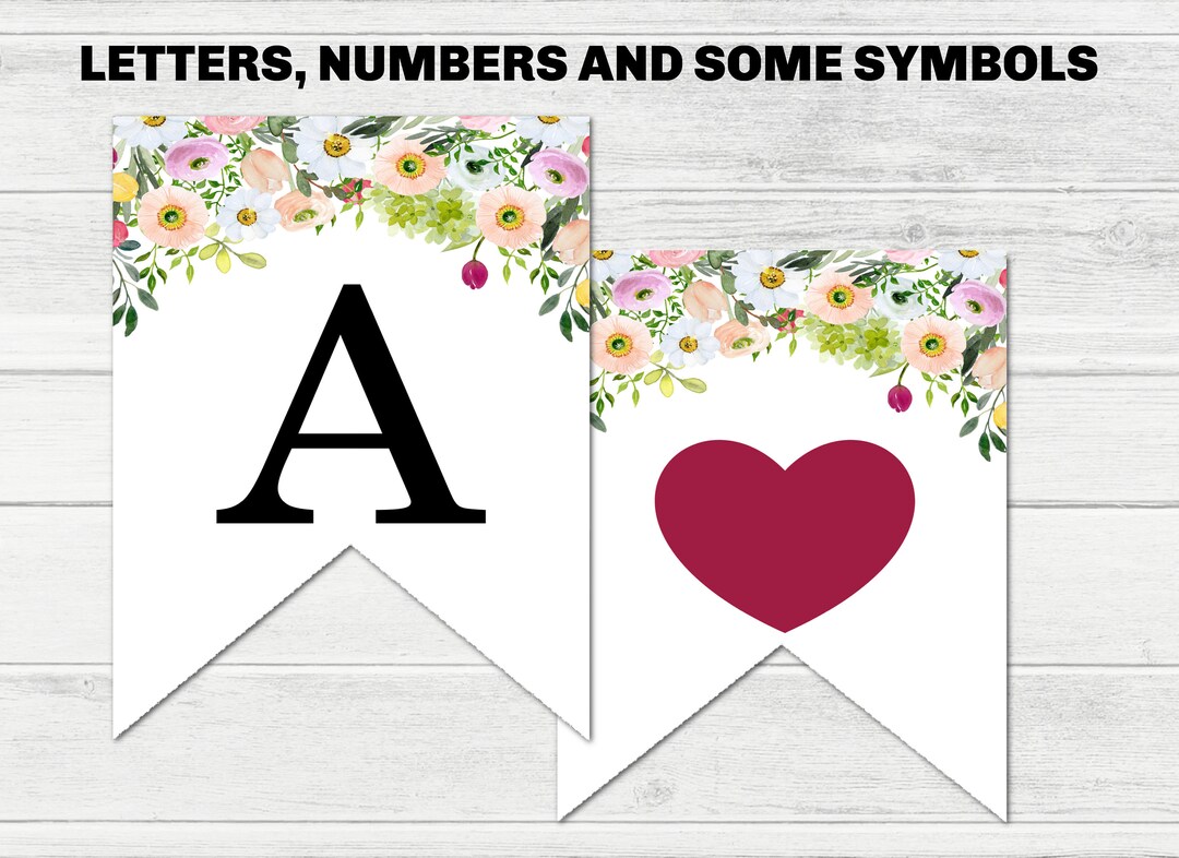 Purple Floral Printable Banner Alphabet A-Z and Numbers, Baby Shower ...