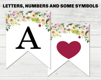 Pink Floral Printable Banner Alphabet A-Z and Numbers, Baby Shower ...