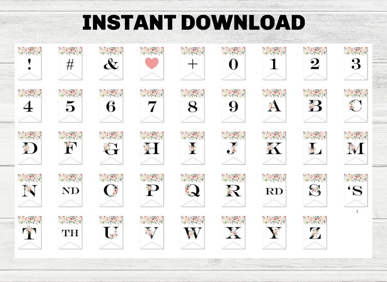 Pink Floral Printable Banner Alphabet A-Z and Numbers, Baby Shower ...