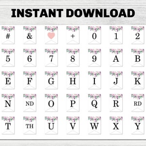 Purple Floral Printable Banner Alphabet A-Z and Numbers, Baby Shower ...