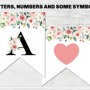 Pink Floral Printable Banner Alphabet A-Z and Numbers, Baby Shower ...