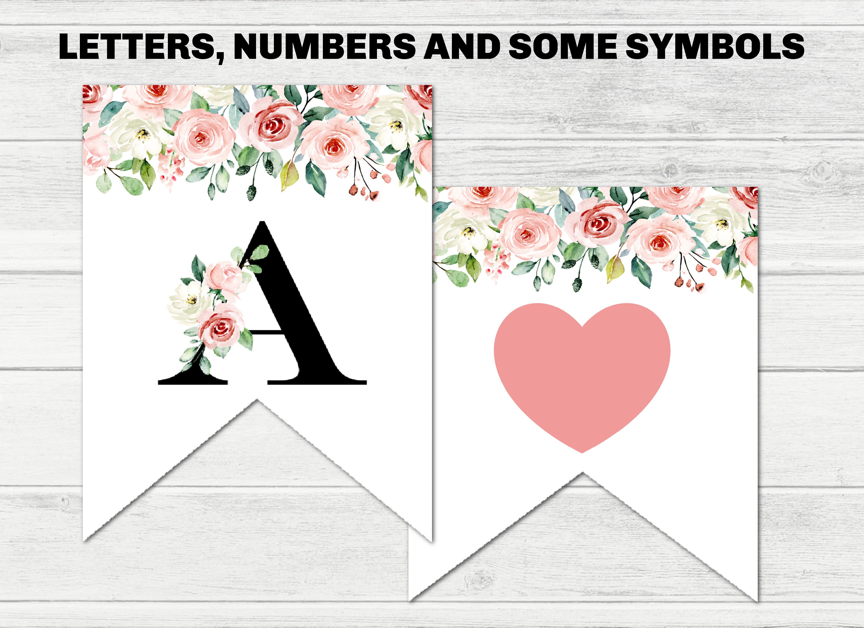 Pink Floral Printable Banner Alphabet A-Z and Numbers, Baby Shower ...