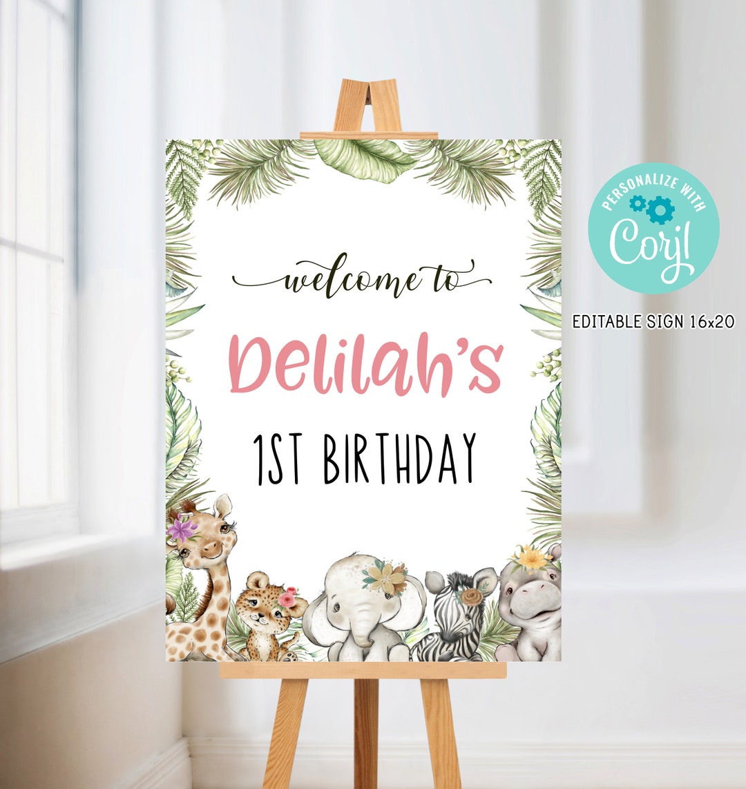 Editable Girl Birthday Welcome Sign, Wild One Welcome Sign, 1st ...