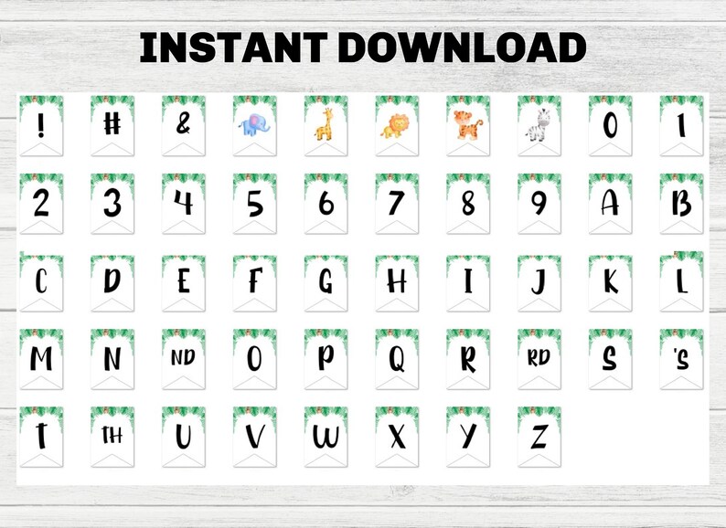 Jungle Printable Banner Alphabet A-Z and Numbers, Birthday Banner ...