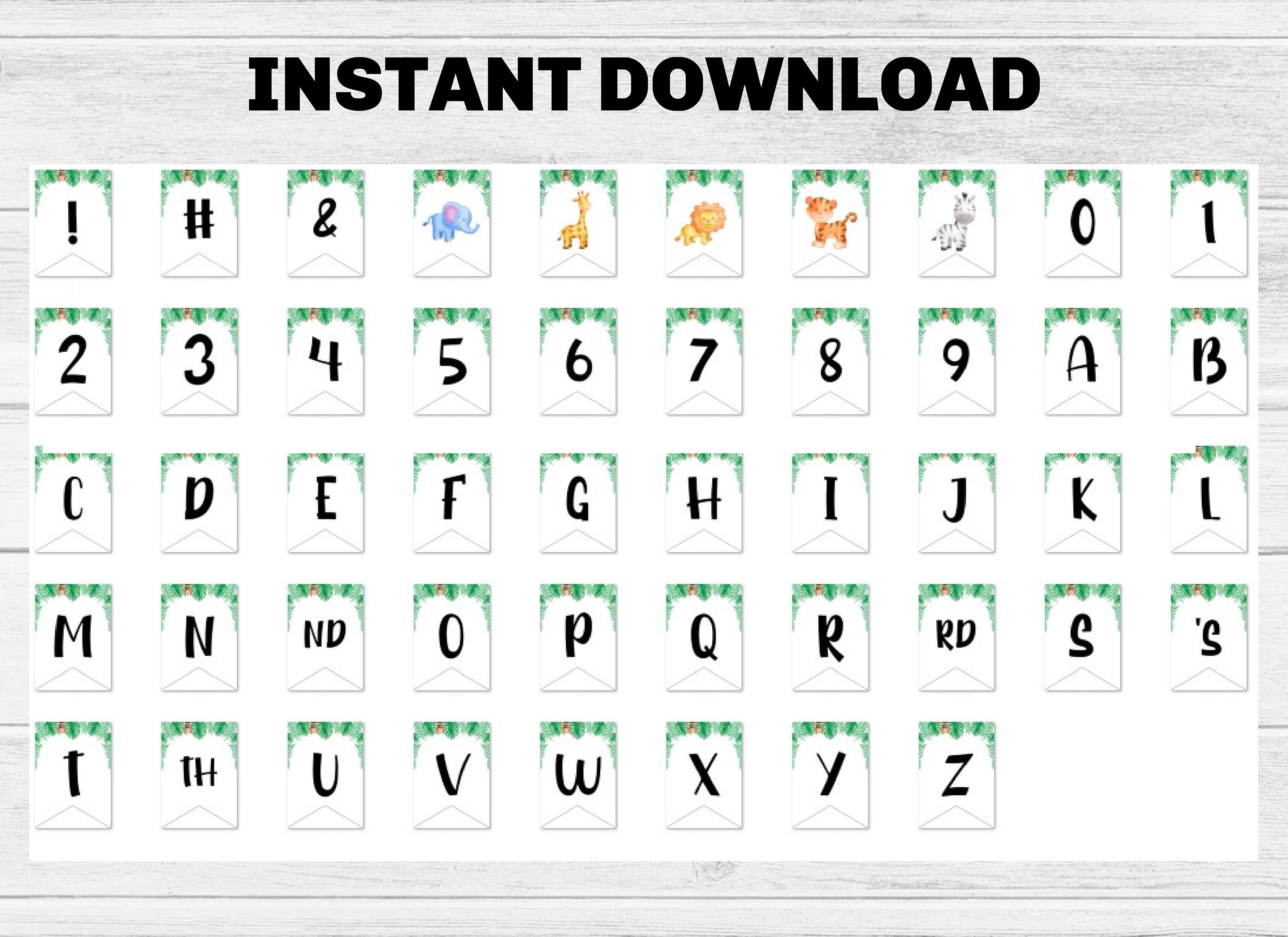 Jungle Printable Banner Alphabet A-Z and Numbers, Birthday Banner ...