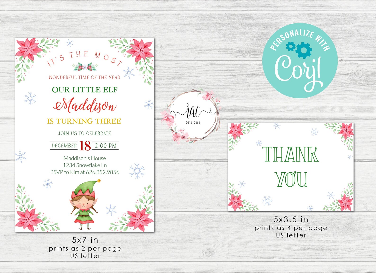 Editable Christmas Girl Elf Birthday Party Invitations - Etsy