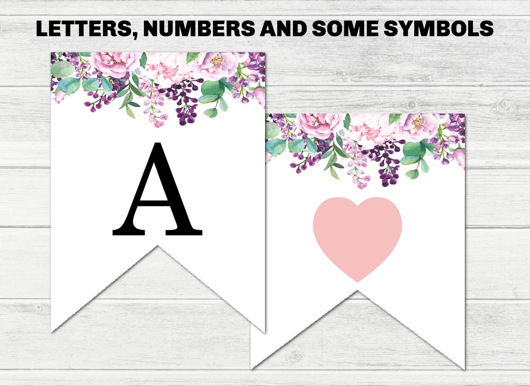 Purple Floral Printable Banner Alphabet A-Z and Numbers, Baby Shower ...