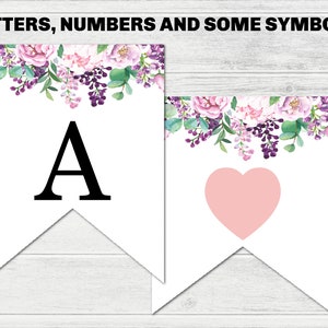 Purple Floral Printable Banner Alphabet A-Z and Numbers, Baby Shower ...