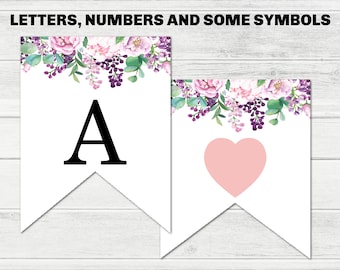 Purple Floral Printable Banner Alphabet A-Z and Numbers Baby - Etsy