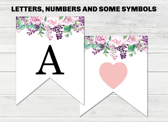 Purple Floral Printable Banner Alphabet A-Z and Numbers Baby - Etsy