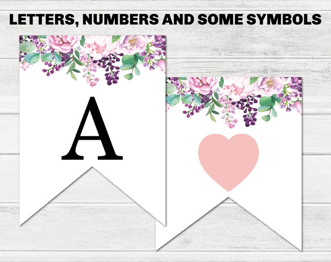 Purple Floral Printable Banner Alphabet A-Z and Numbers Baby - Etsy