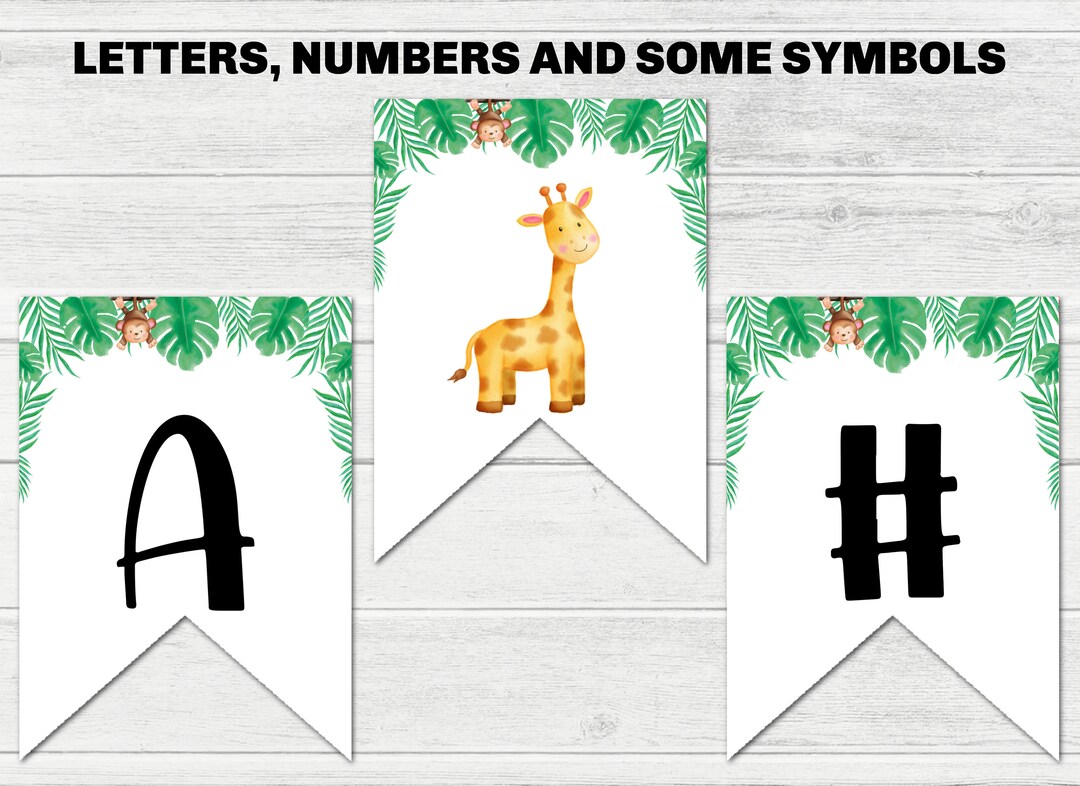 Jungle Printable Banner Alphabet A-Z and Numbers, Birthday Banner ...