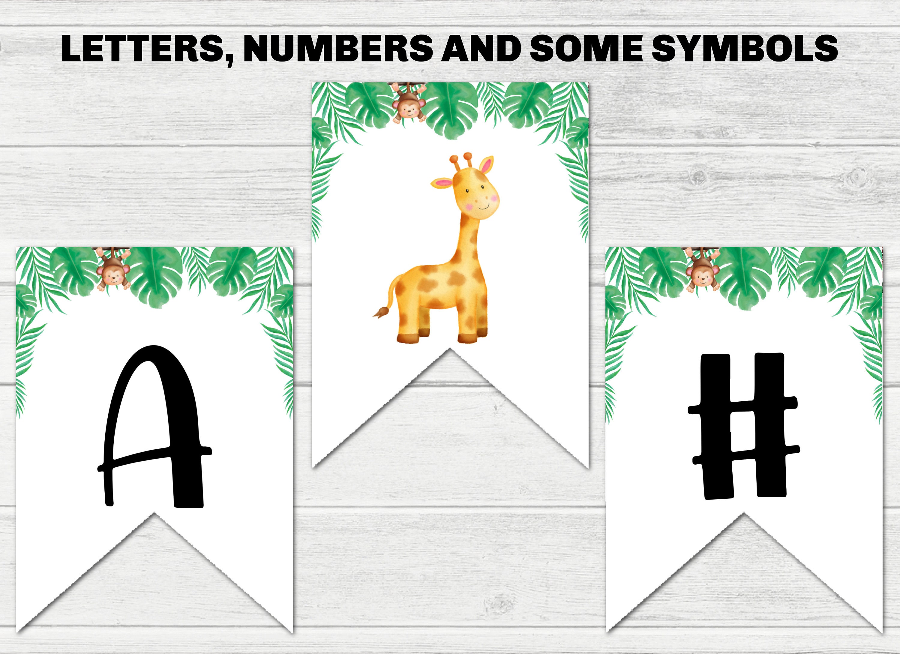 Jungle Printable Banner Alphabet A-Z and Numbers, Birthday Banner ...